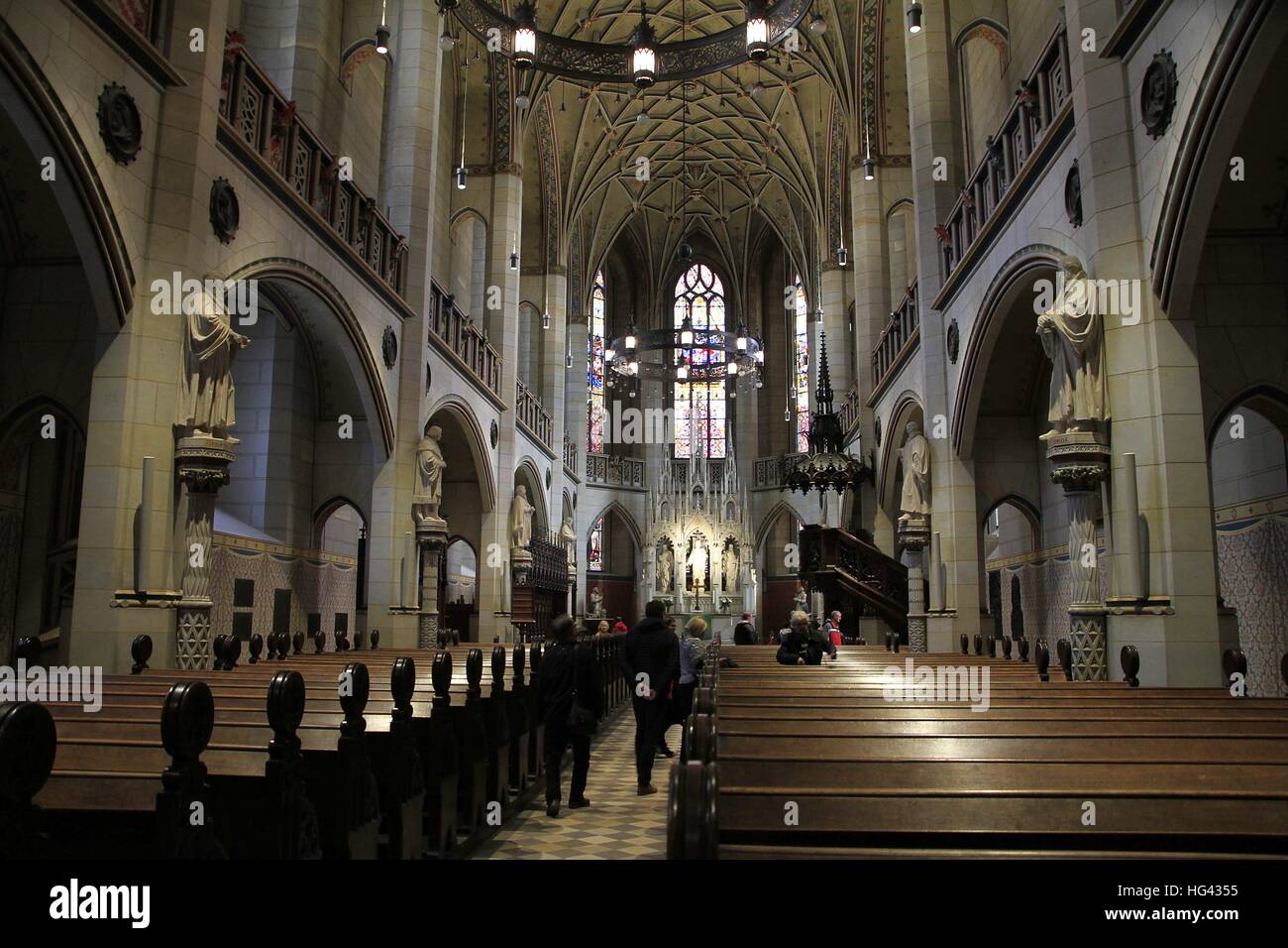 Nave of the Castle Church of Wittenberg. On the main door of the church ...
