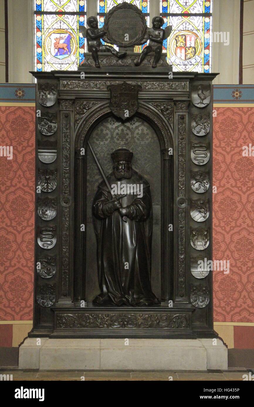 Nave of the Castle Church of Wittenberg. On the main door of the church ...