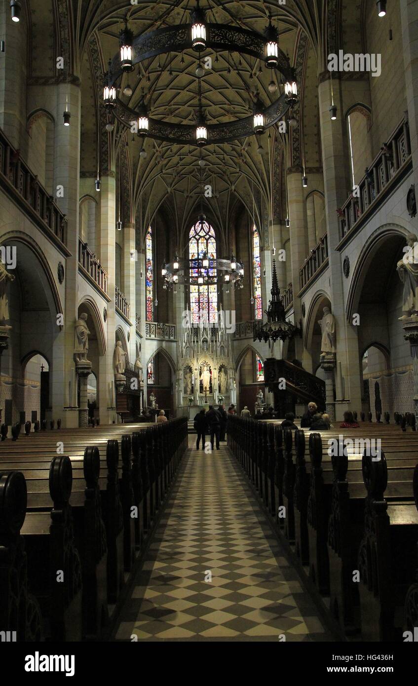 Nave of the Castle Church of Wittenberg. On the main door of the church ...