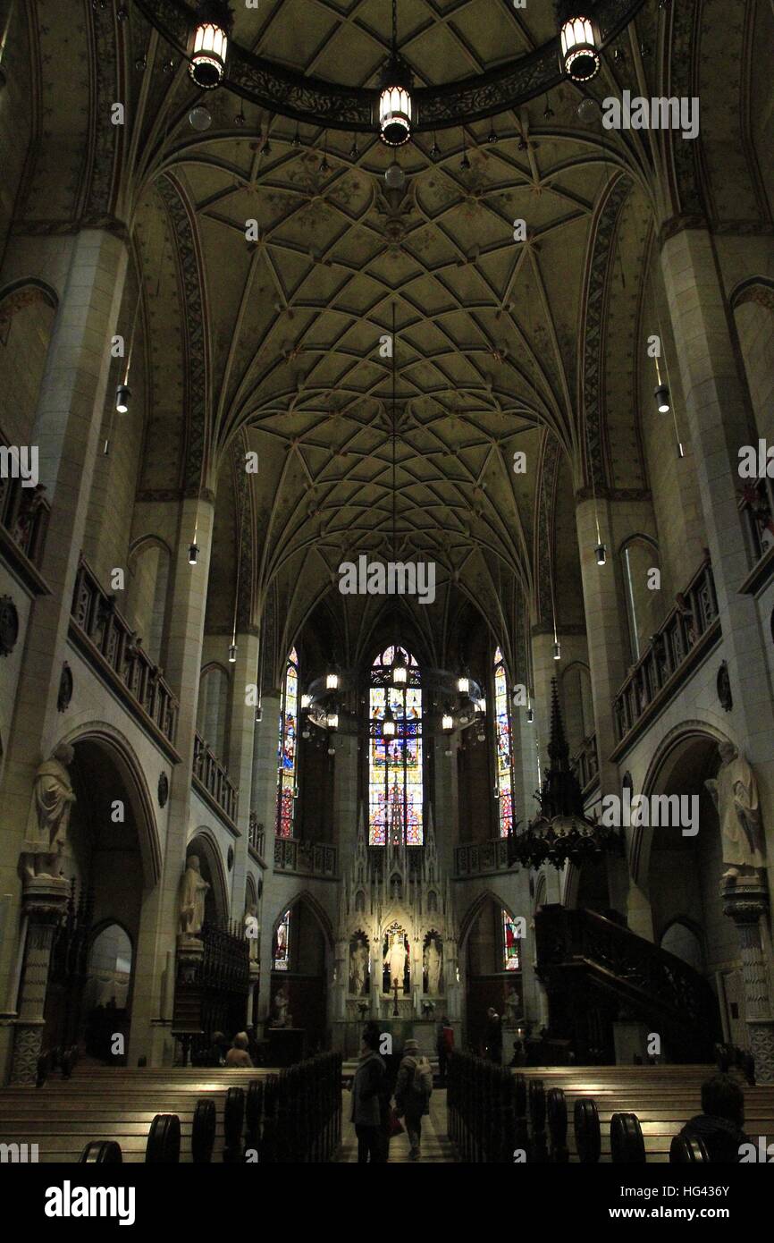 Nave of the Castle Church of Wittenberg. On the main door of the church ...