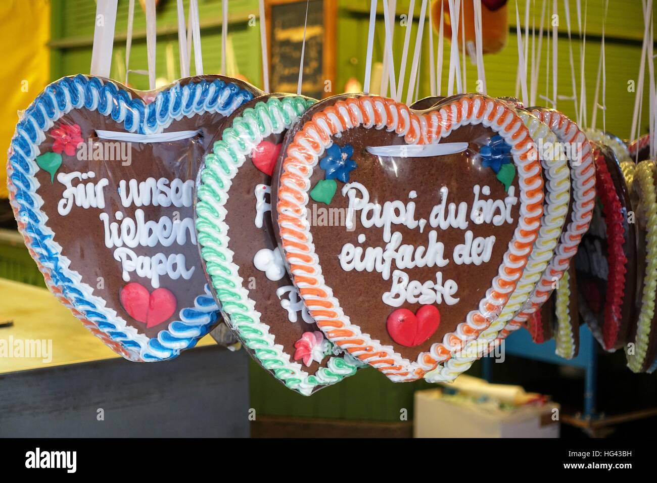 Germany: Gingerbread heart's for Father's Day at a shop in Munich ...