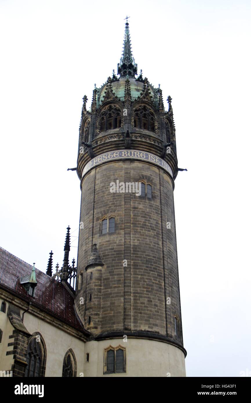 Exterior view of the castle church at Wittenberg. In 1517, Martin ...