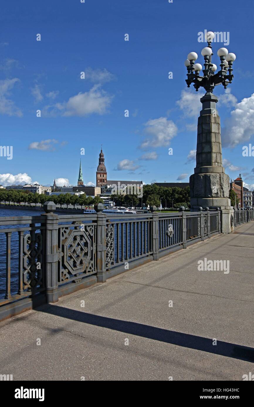 Panorama view from the Stone bridge (Akmens tilts) over the Düna river ...
