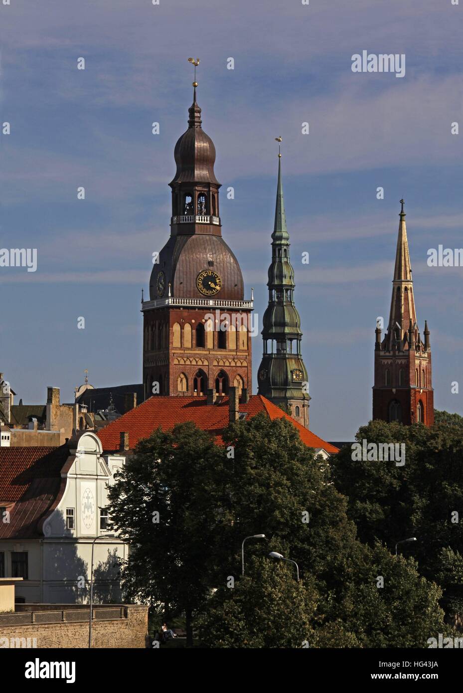 Towers of the cathedral and of the St. Peter's church, Riga, Latvia ...