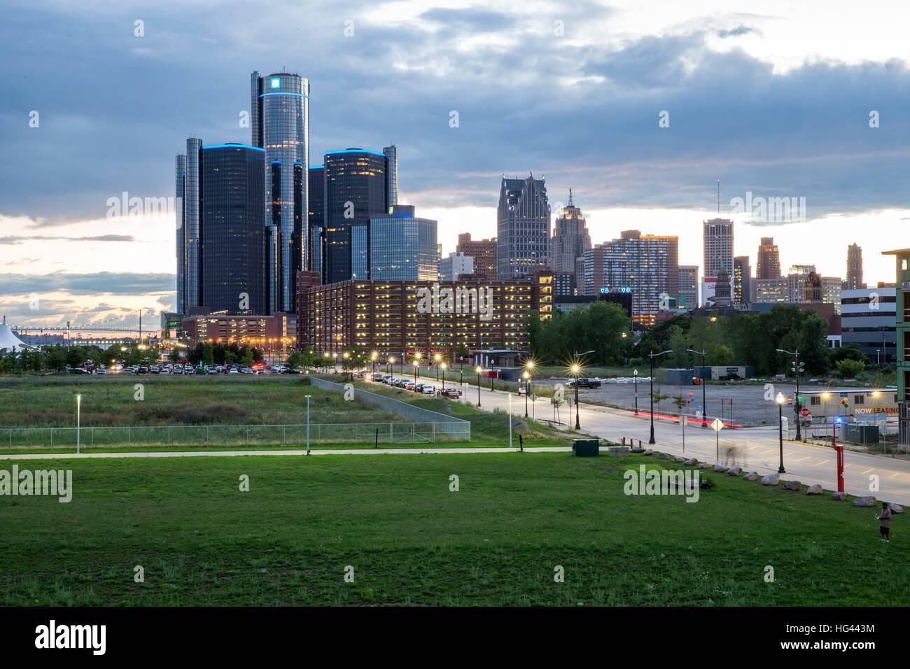 Downtown Detroit while sundown , USA, Aug.21, 2016. | usage worldwide ...