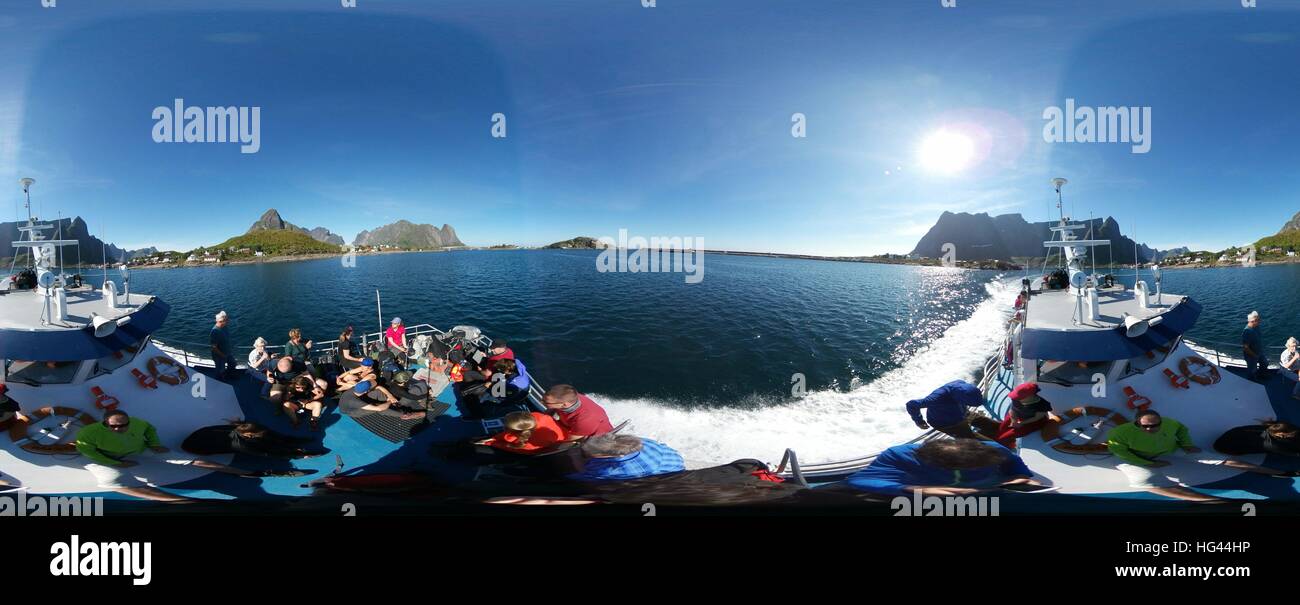 420 x 180 degree panorama: on a ferry boat on the Reinefjord Lofoten ...