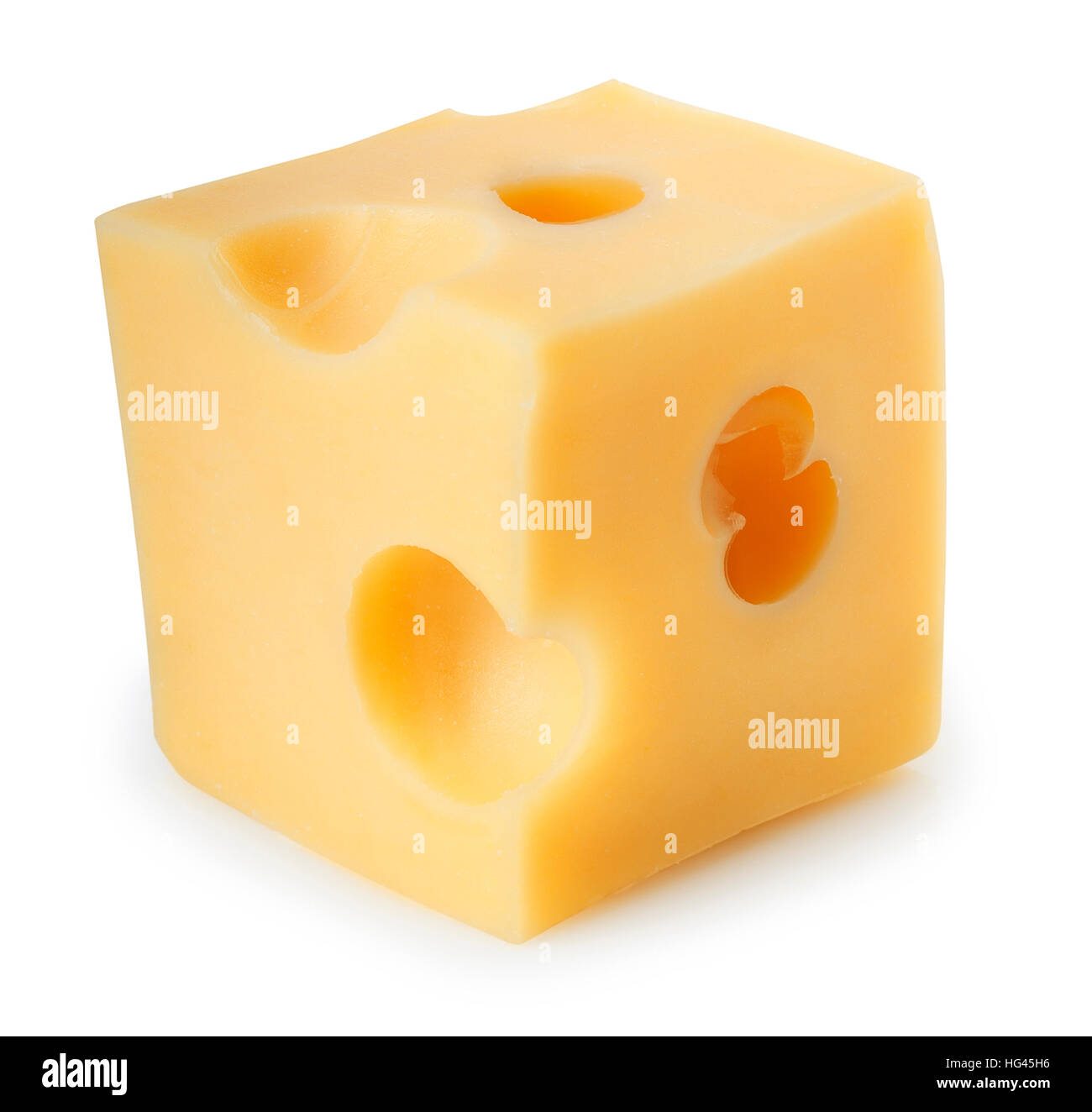 one maasdam cheese cube isolated on white background Stock Photo - Alamy