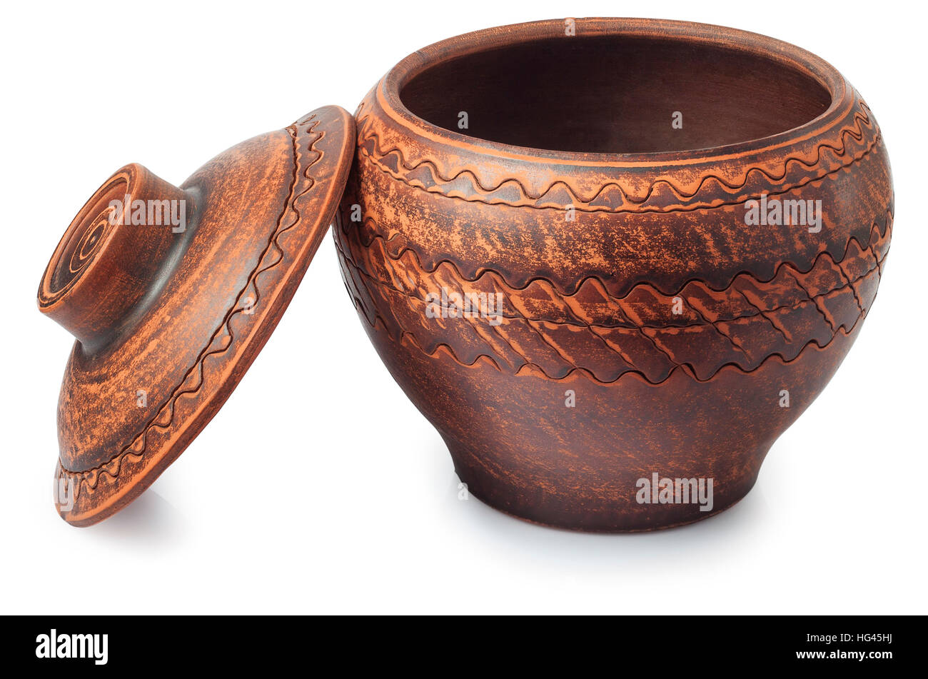 one empty clay pot for cooking with open cap isolated on white Stock ...