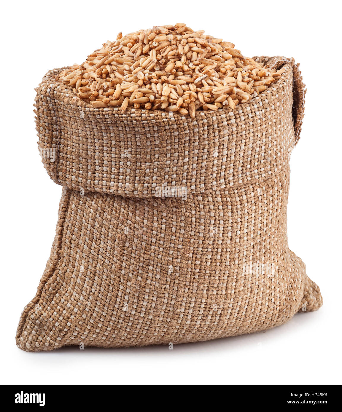 oat grains in sack isolated on white background Stock Photo - Alamy