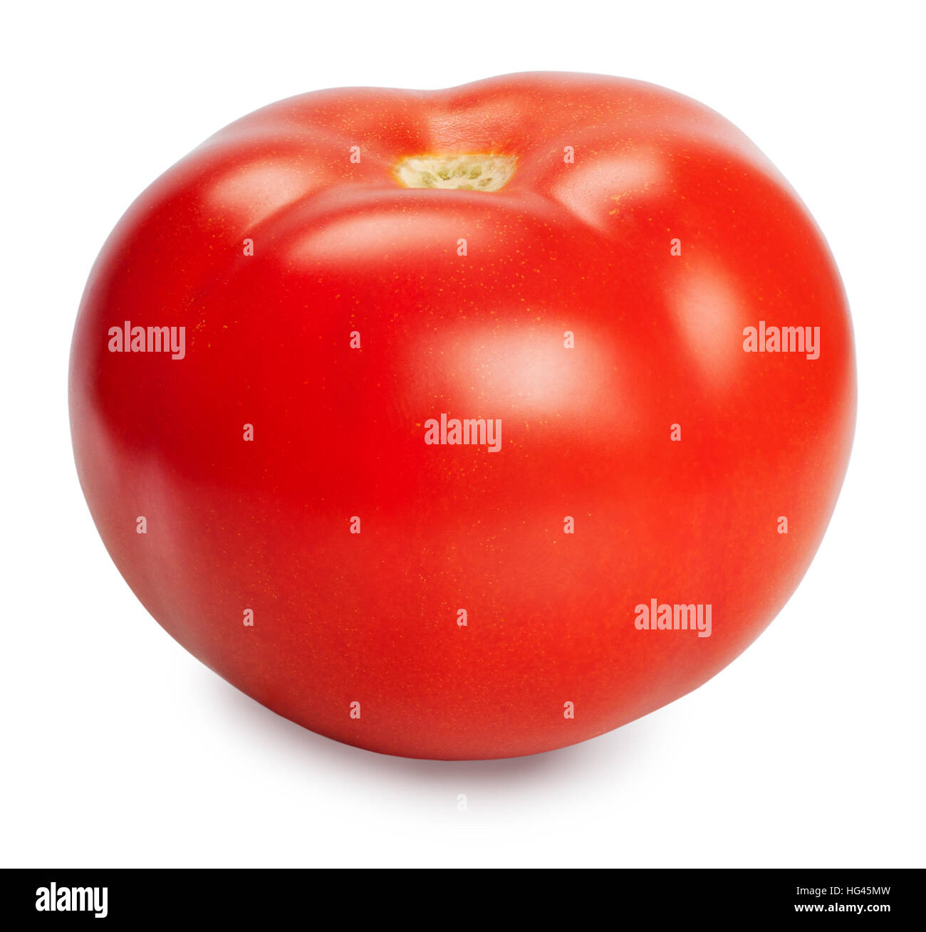 one fresh red tomato without leaves isolated on white background side ...