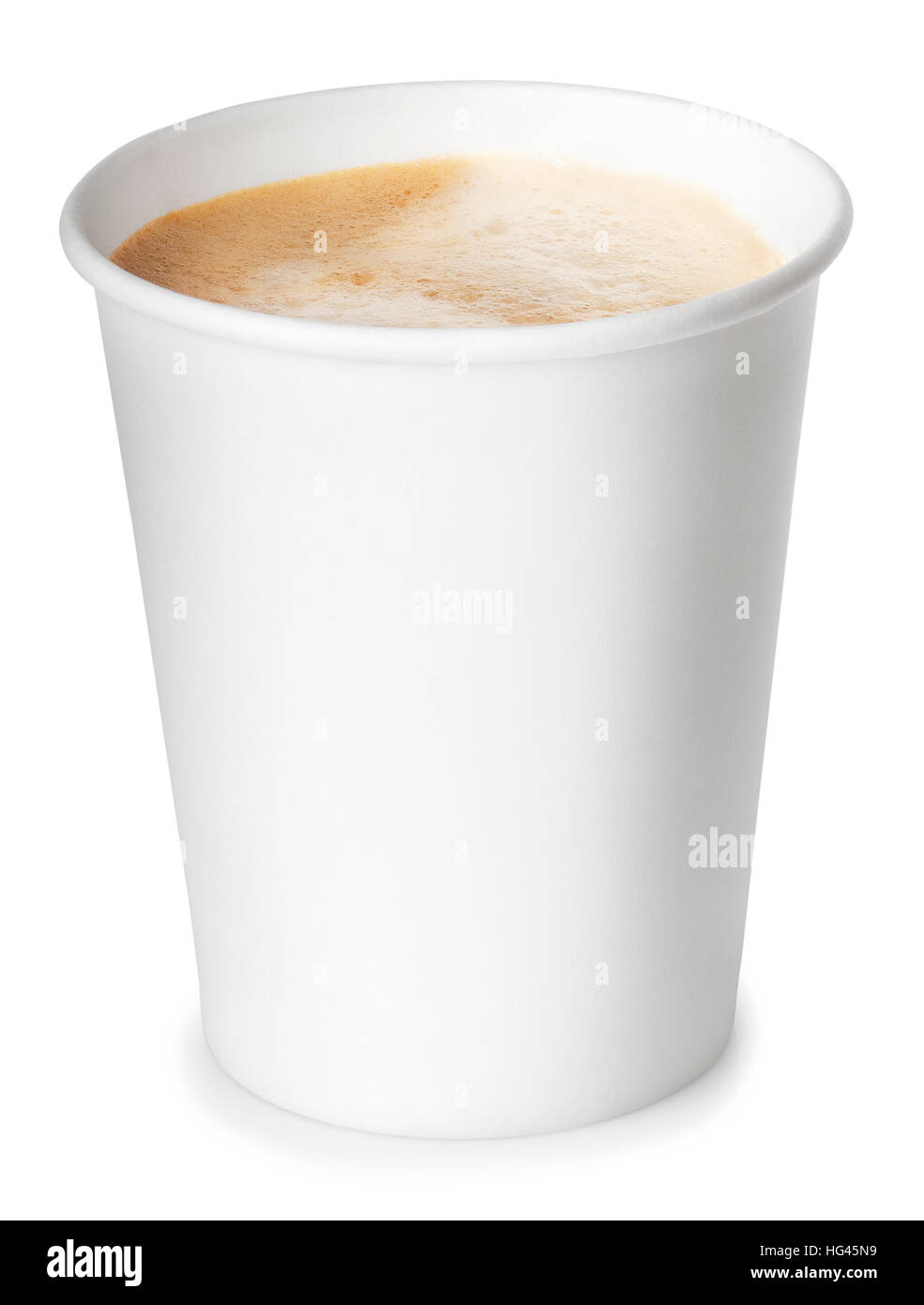 Opened take-out paper cup of coffee isolated on white background with ...