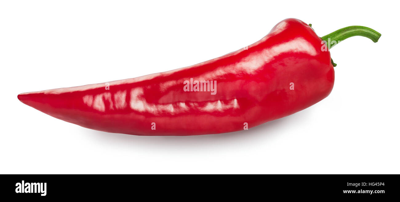 Single red sweet pointy pepper capsicum isolated on white background ...