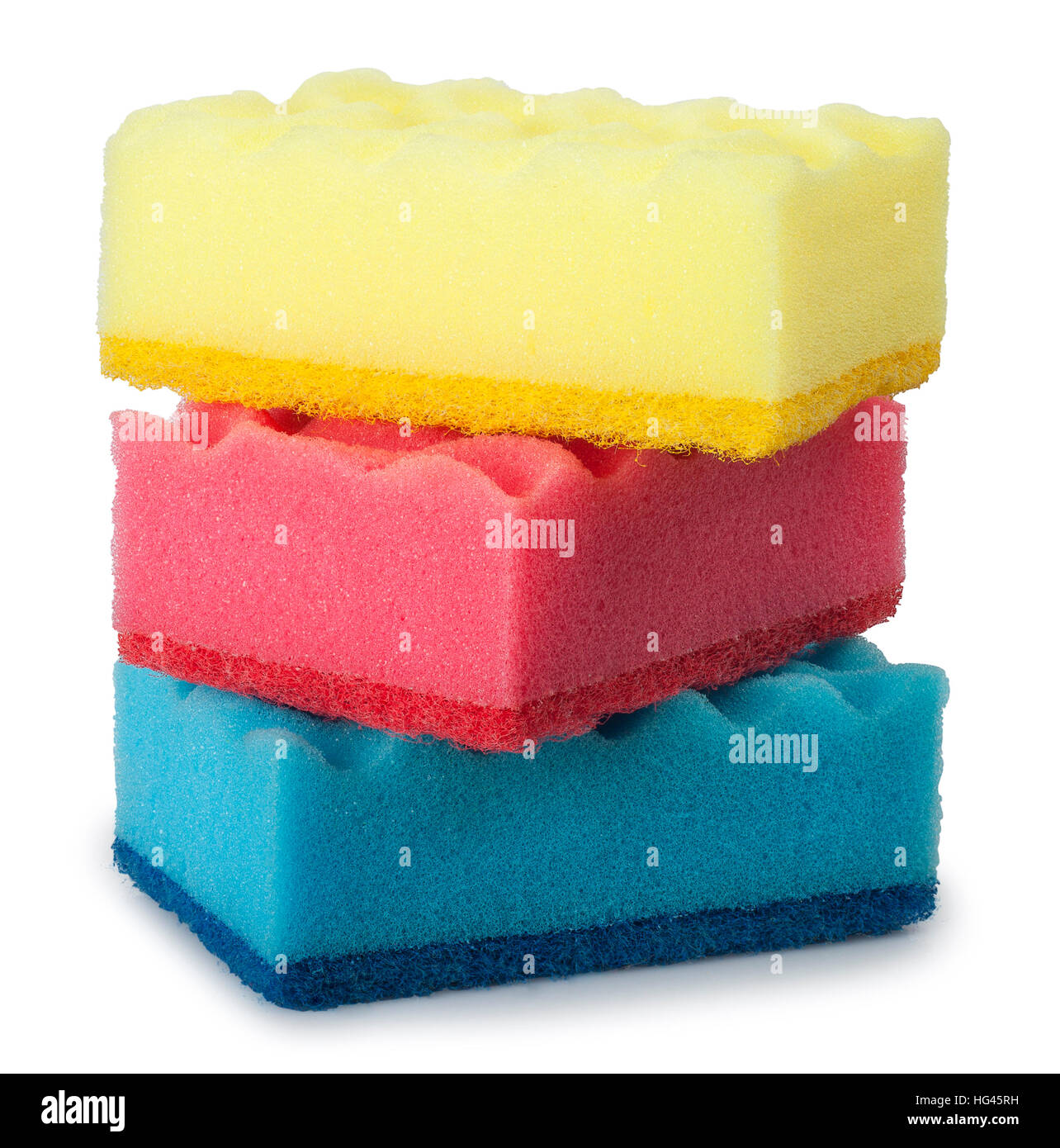 stack of colored sponges for cleaning isolated on white background ...