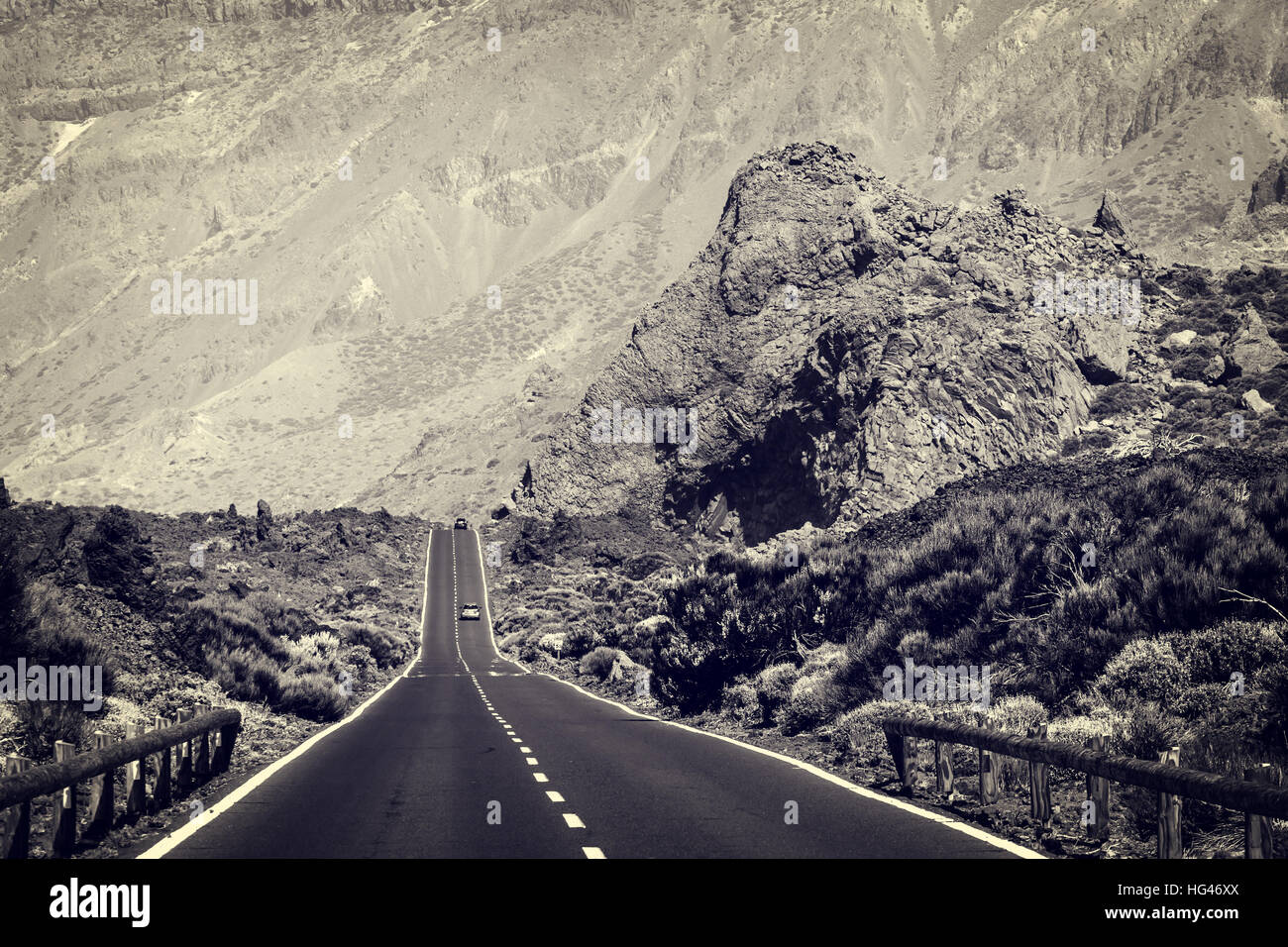 Highland highway in the mountain, monochrome photo Stock Photo - Alamy