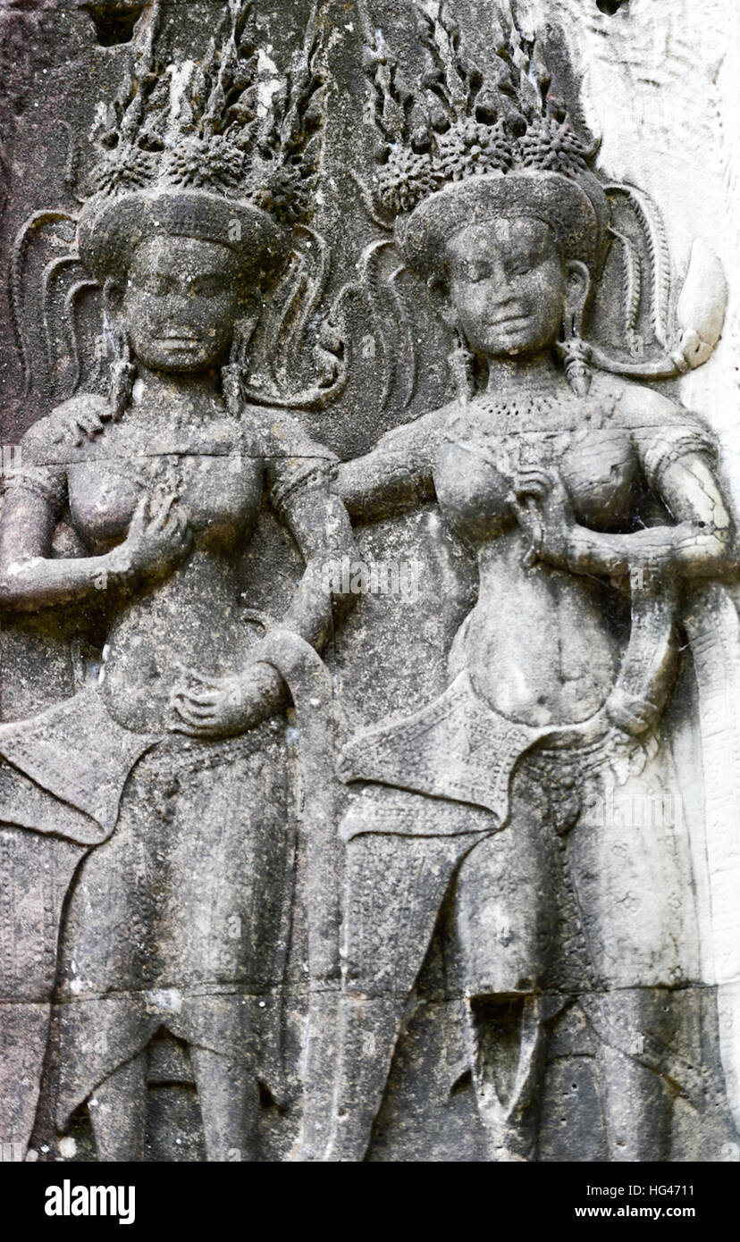 The carved out images on the ruins of Angkor, Siem Reap, Cambodia Stock ...