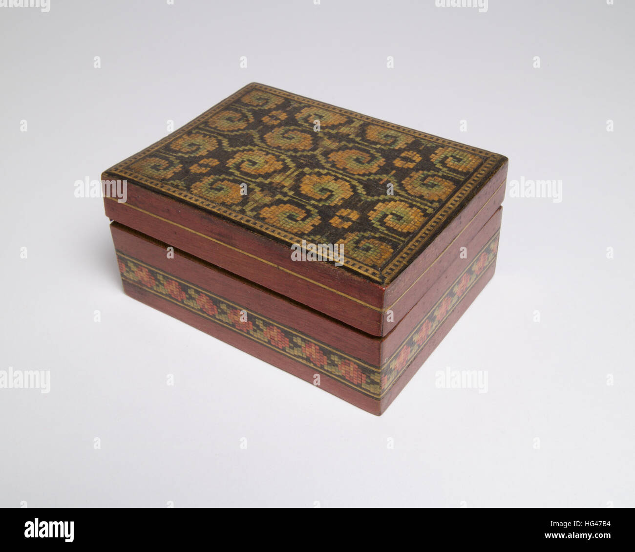 Antique Tunbridge ware hinged box. The box measures 78mm wide. The ...