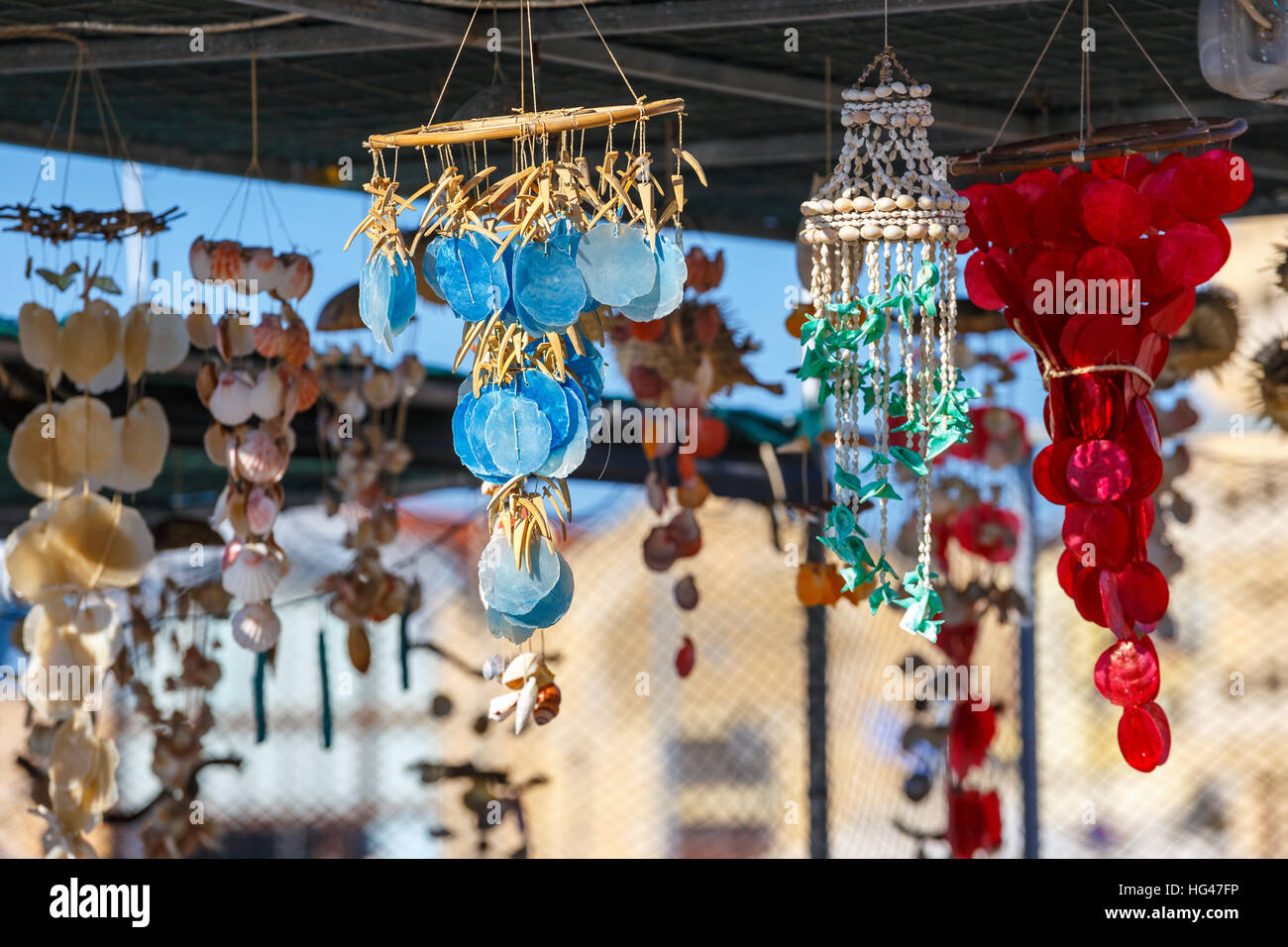 Market with handmade ceramic souvenirs for sale on Crete island Stock ...