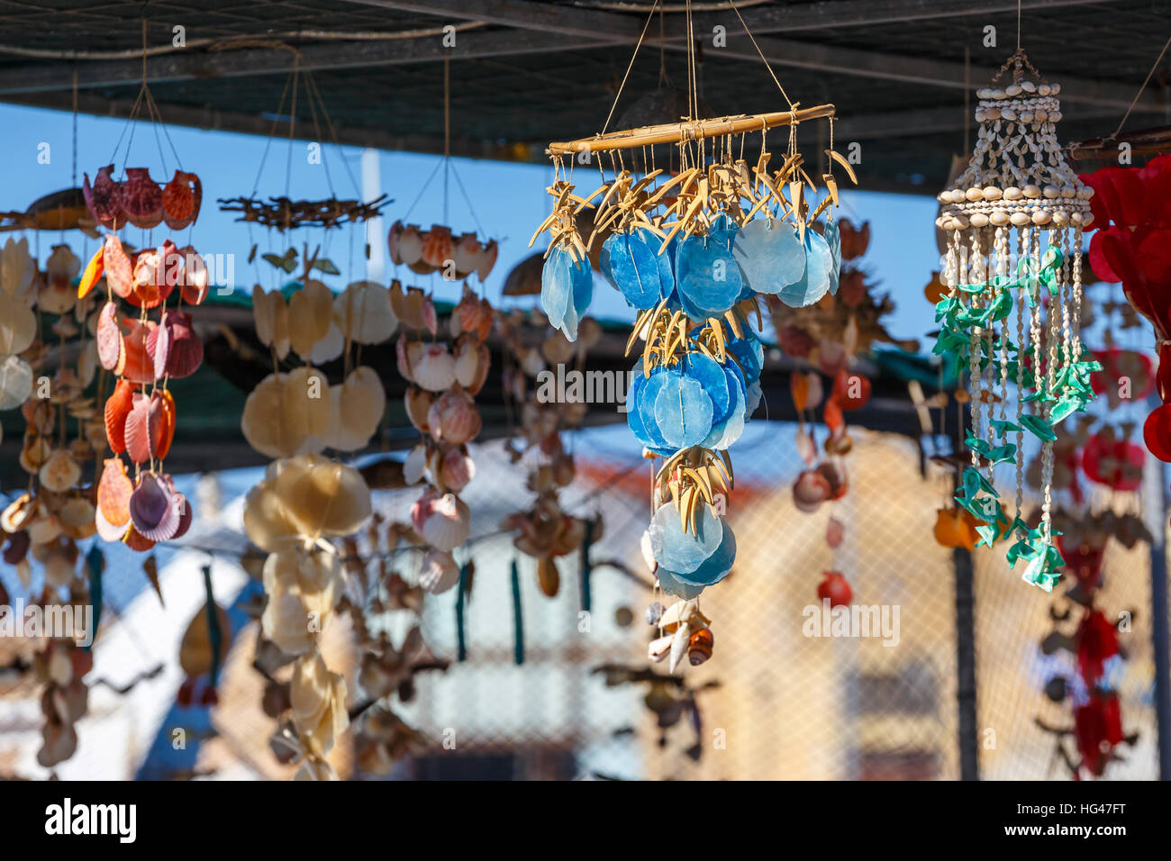 Market with handmade ceramic souvenirs for sale on Crete island Stock ...
