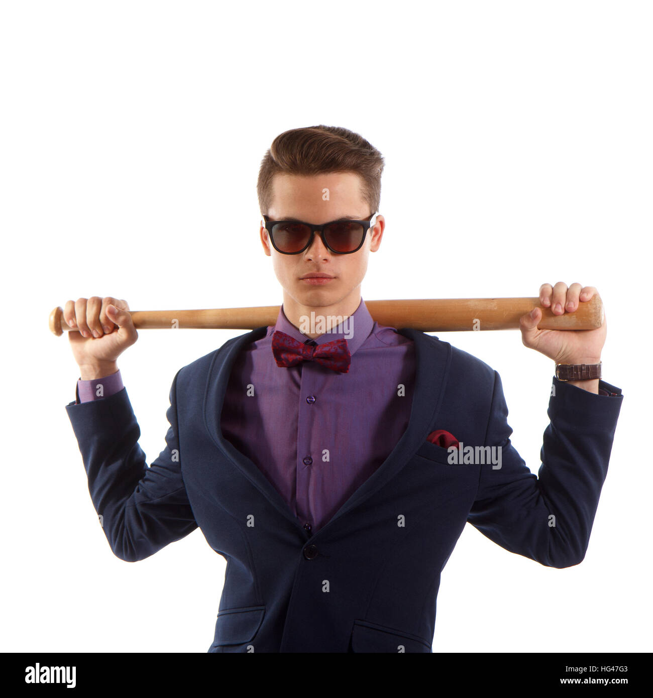 Formal teen with baseball bat Stock Photo - Alamy