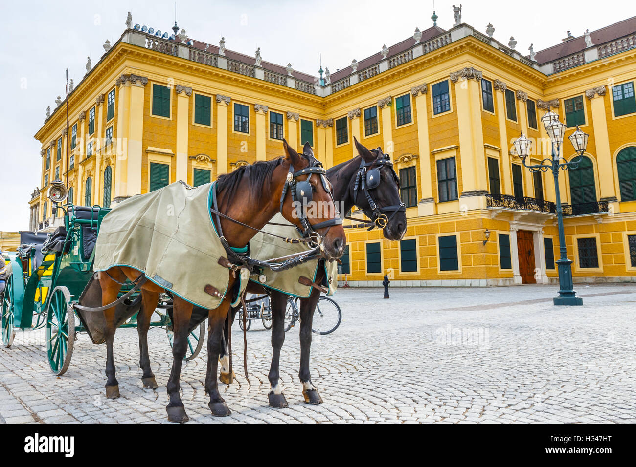 Horse carriages at main square of Schonbrunn Palace in Vienna , Austria ...