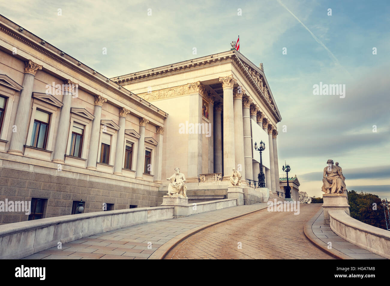 facade of austrian parliament building in Vienna, Austria Stock Photo ...