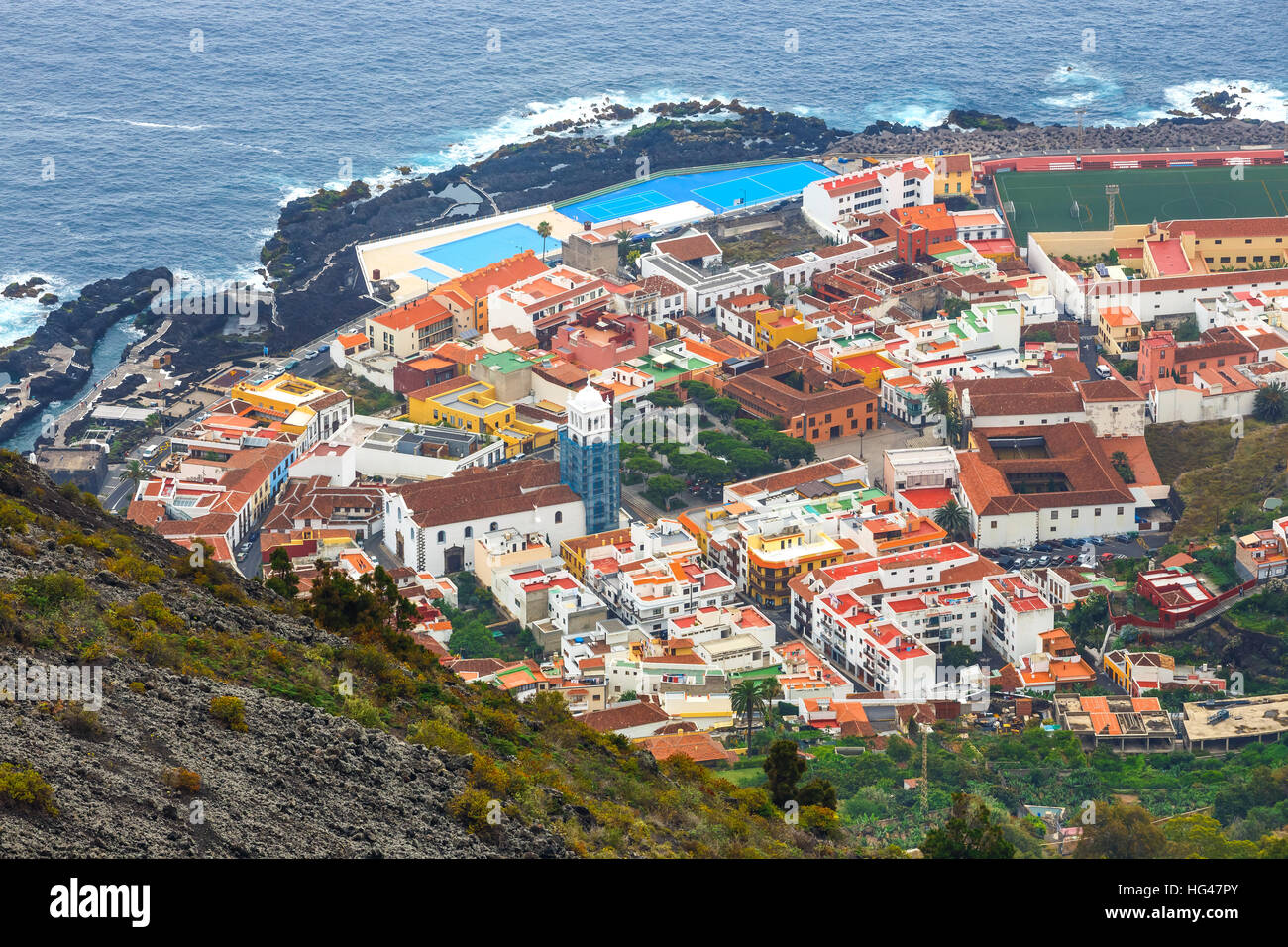 aerial view of Garachico in Tenerife, Canary Islands, Spain Stock Photo ...