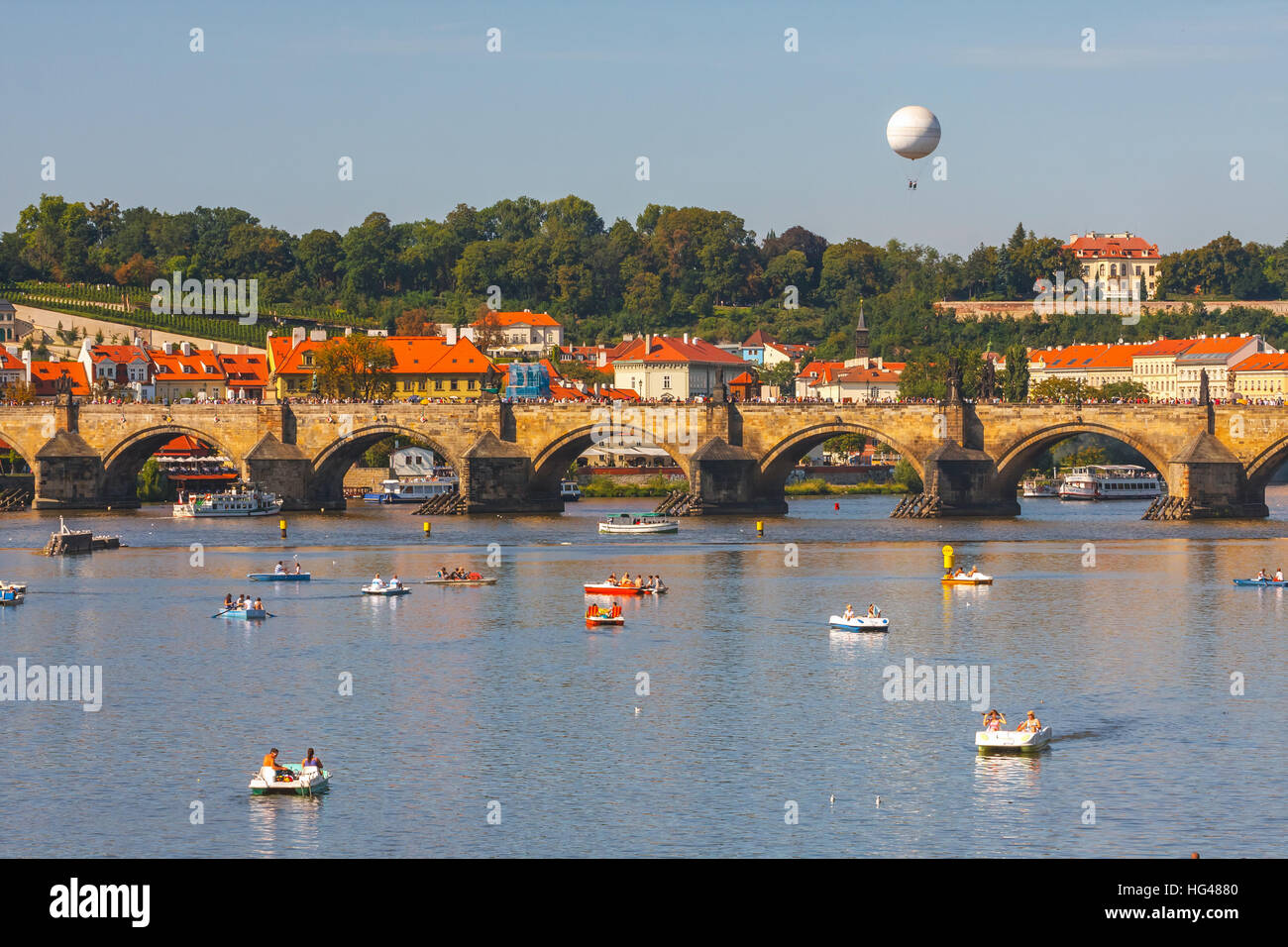 Prague, Czech Republic, September 20, 2011: People sail in small boats ...