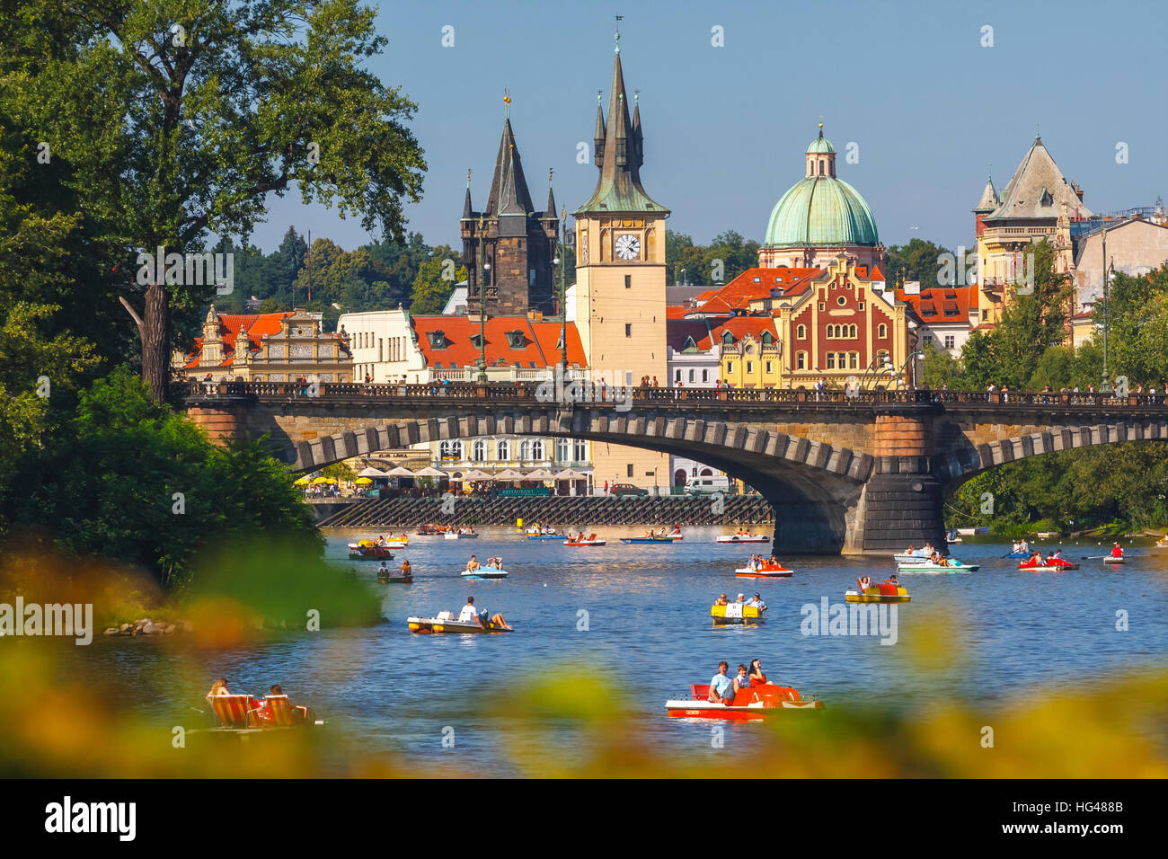 Prague, Czech Republic, September 20, 2011: People sail in small boats ...