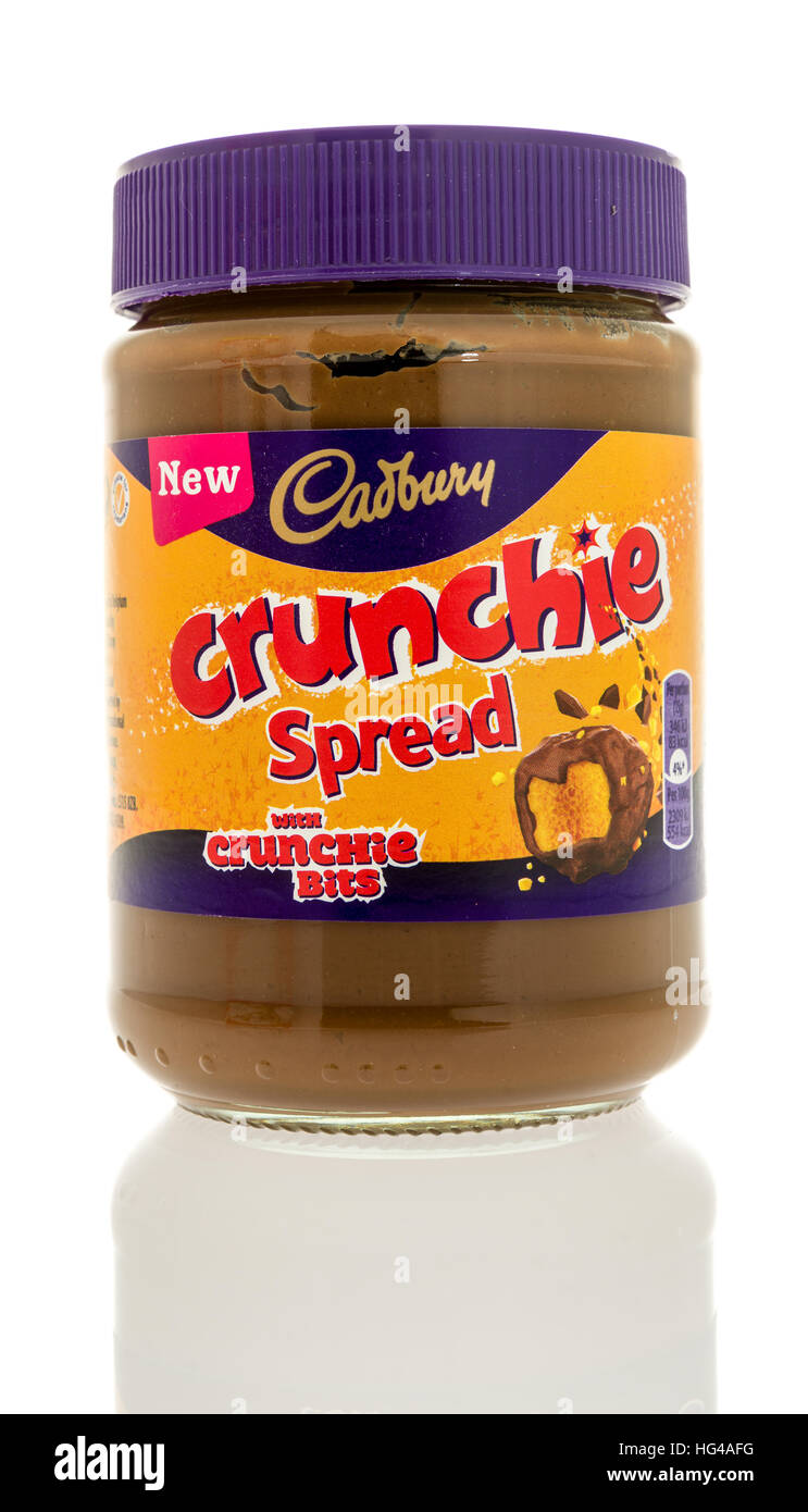 Winneconne, WI - 3 January 2017: Jar of Cadbury crunchie spread on an ...