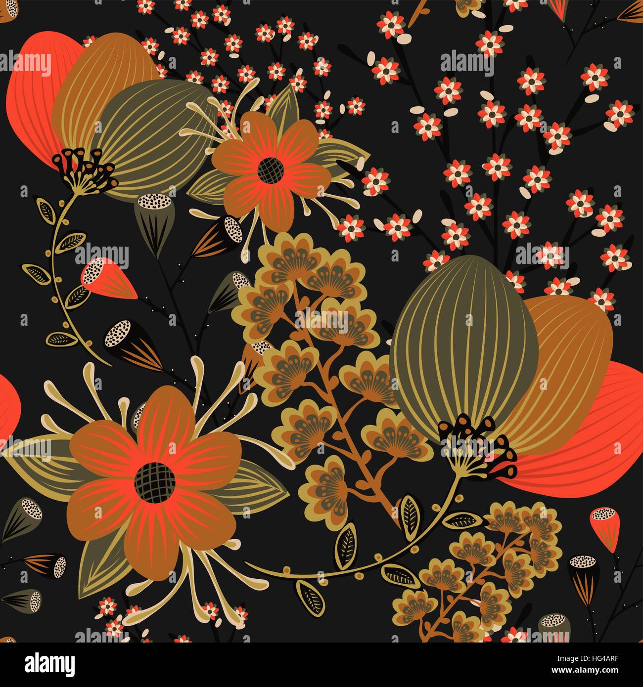 Floral seamless pattern. Hand drawn creative flower. Colorful artistic ...