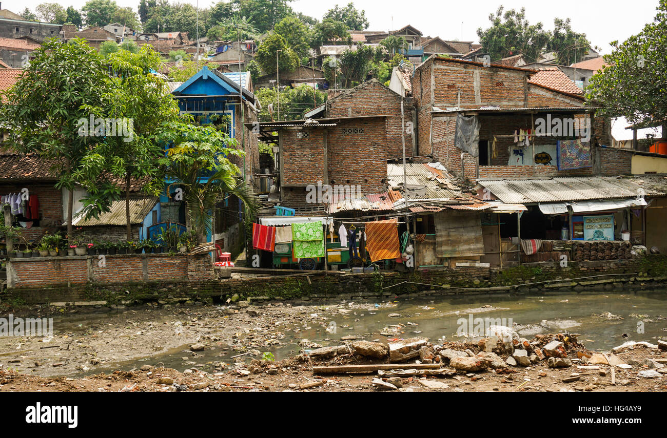 Slums near a muddy river photo taken in Semarang Indonesia Stock Photo ...