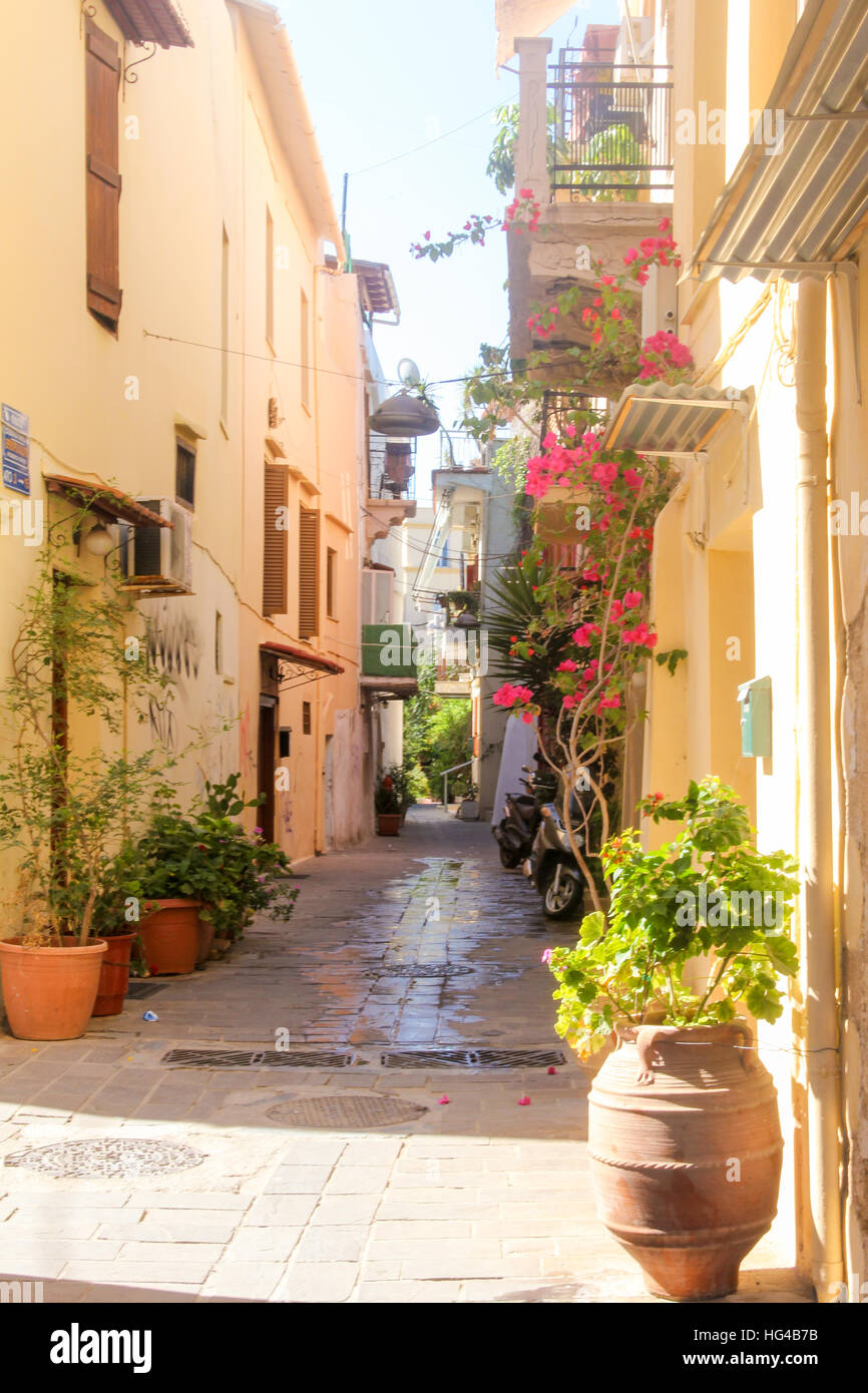Narrow street in Chania, Crete, Greece Stock Photo - Alamy