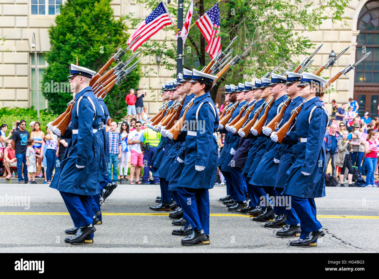 Washington, D.C., USA - July 4, 2015: Military Marching in the annual ...