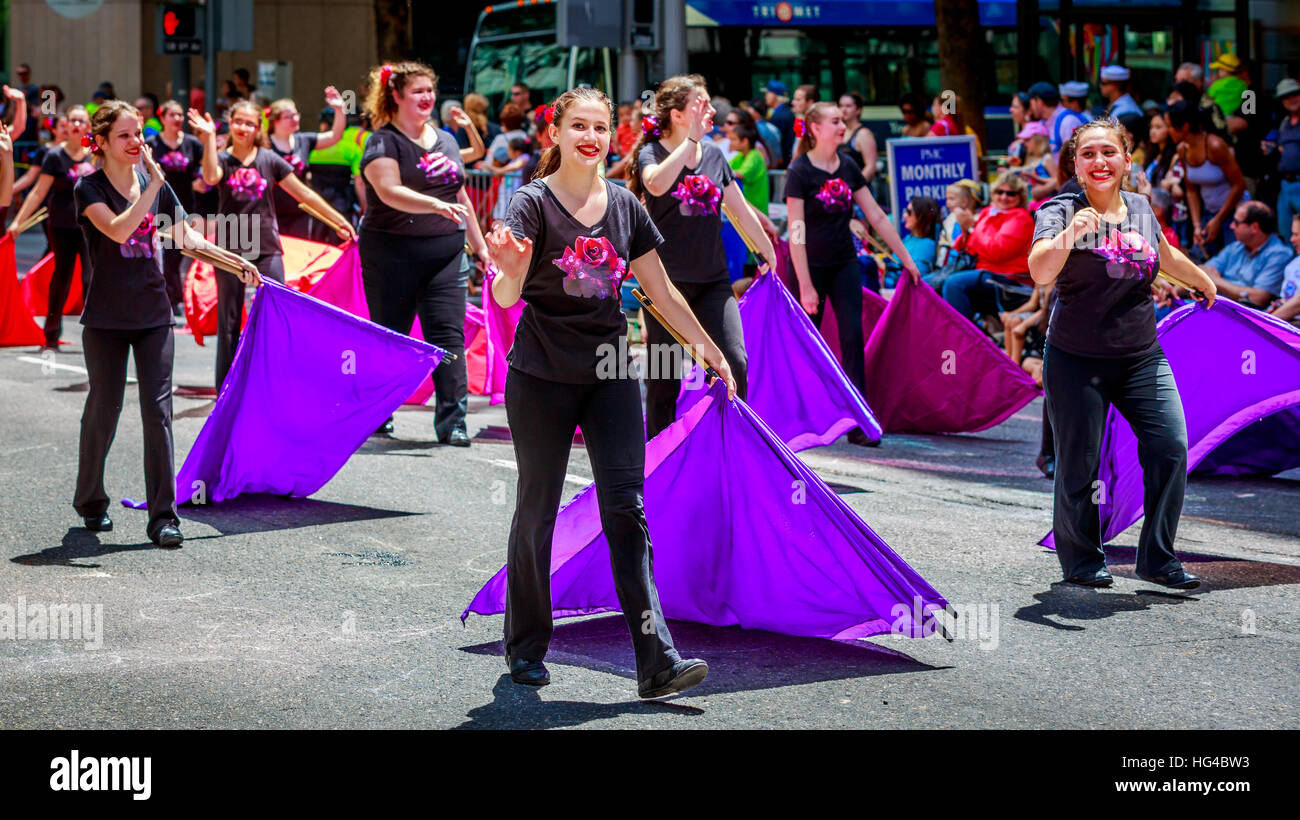 Portland, Oregon, USA - June 6, 2015: Sunset High School Marching Band ...