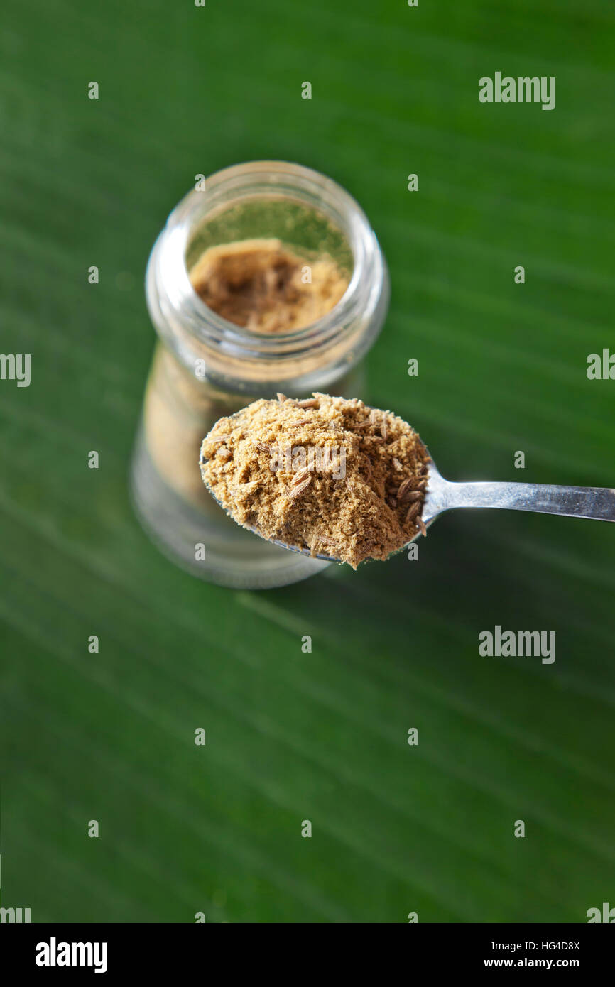 Ground cumin on a spoon with jar Stock Photo - Alamy