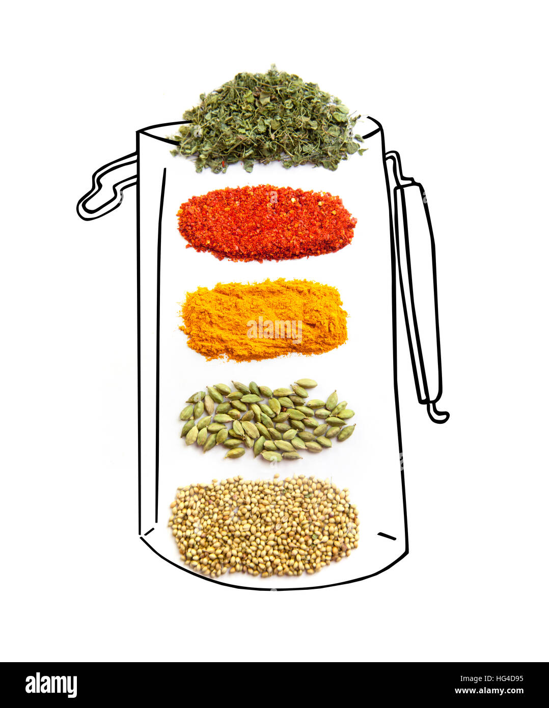 Assorted spices in drawing of canister Stock Photo - Alamy