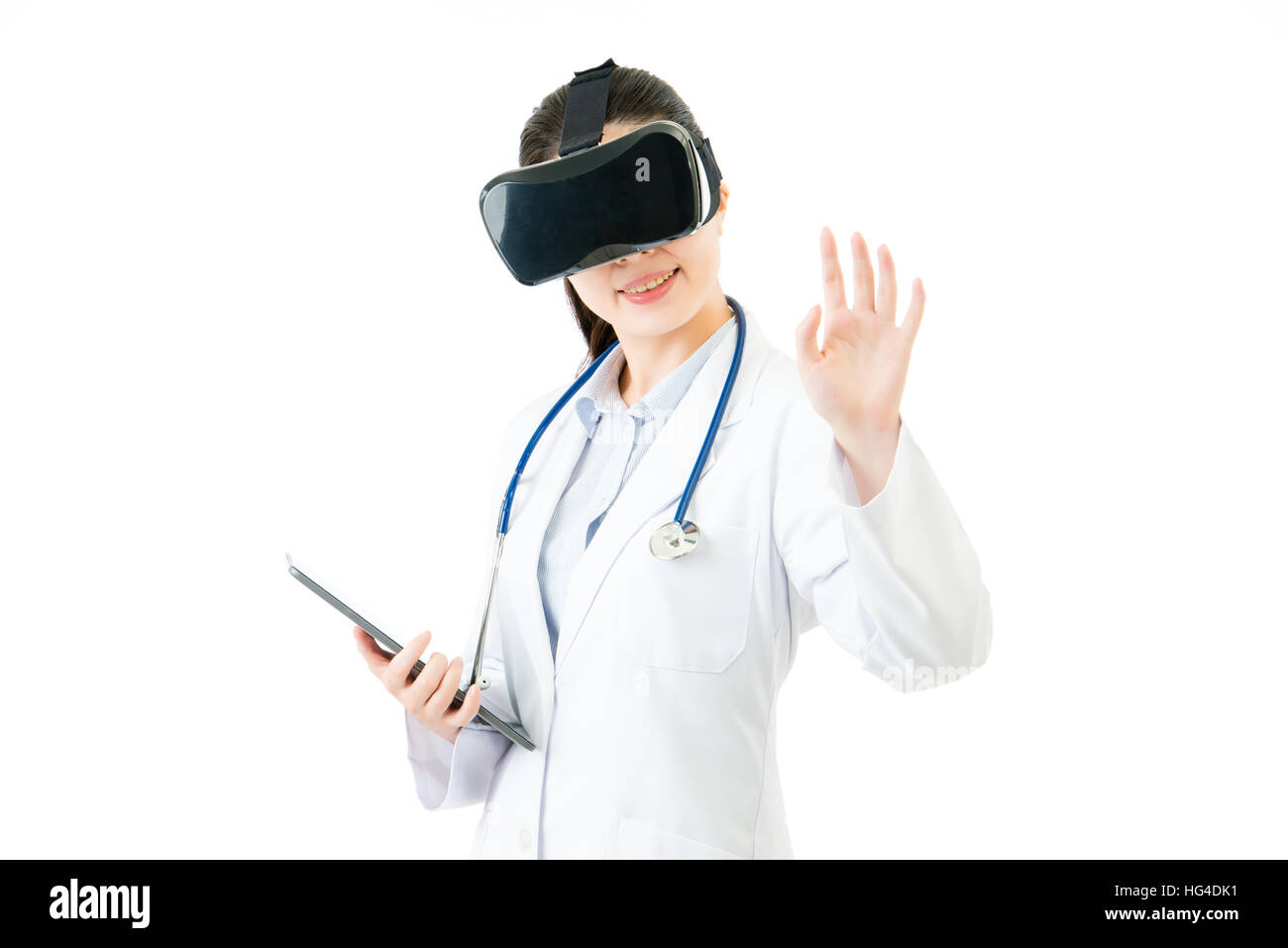 asian female doctor use digital tablet control virtual reality touch ...