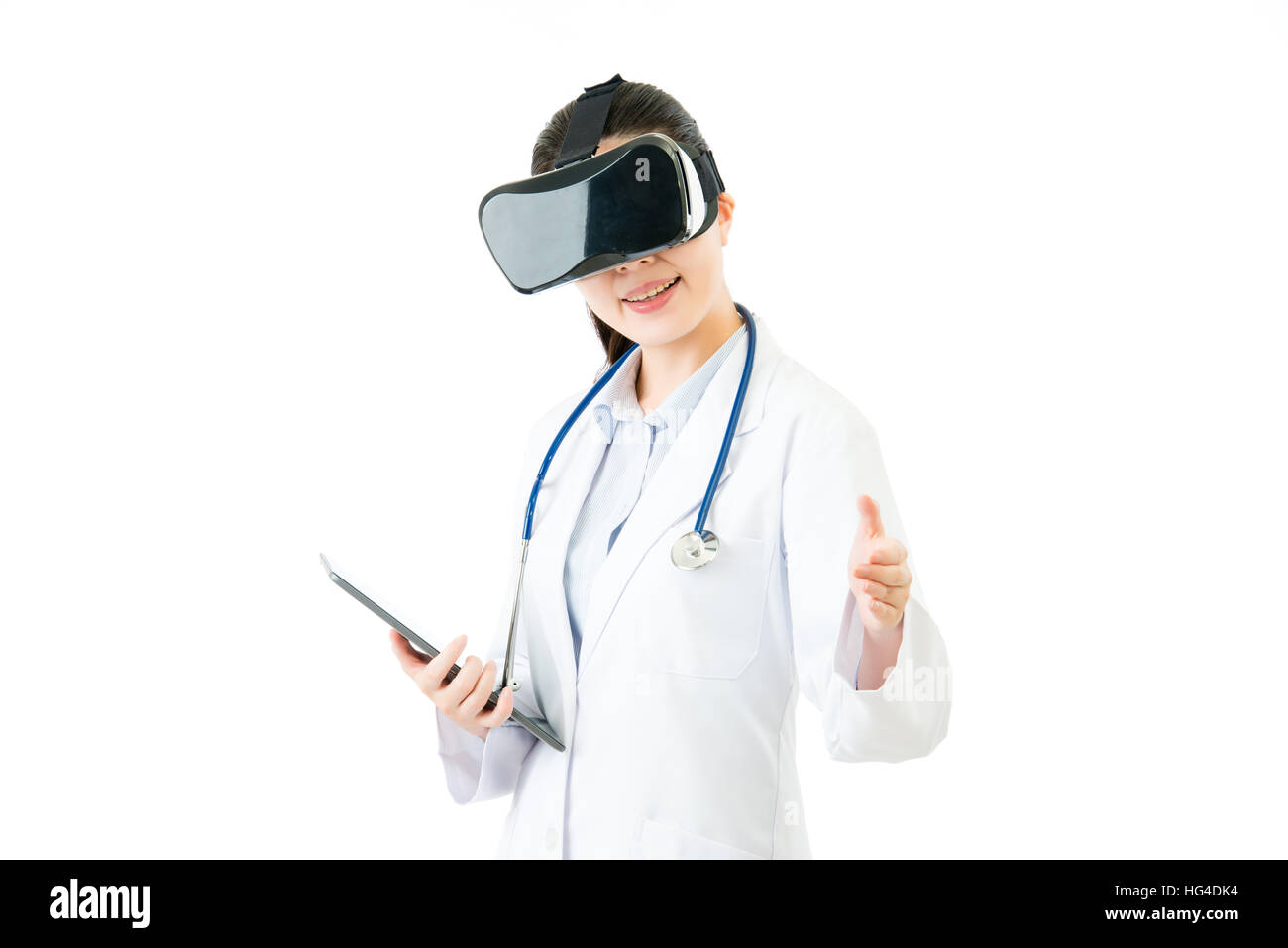 asian female doctor use digital tablet control virtual reality ...