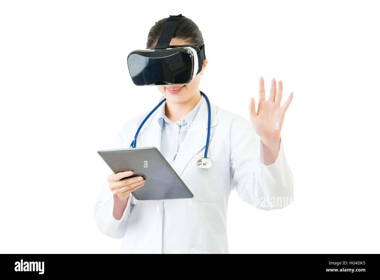 asian female doctor use digital tablet control virtual reality touch ...