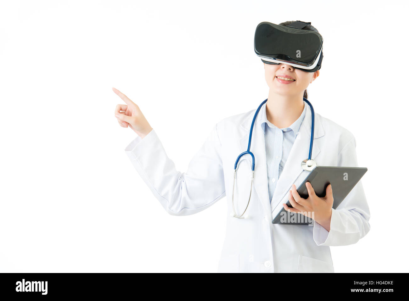 asian female doctor use digital tablet control virtual reality press ...