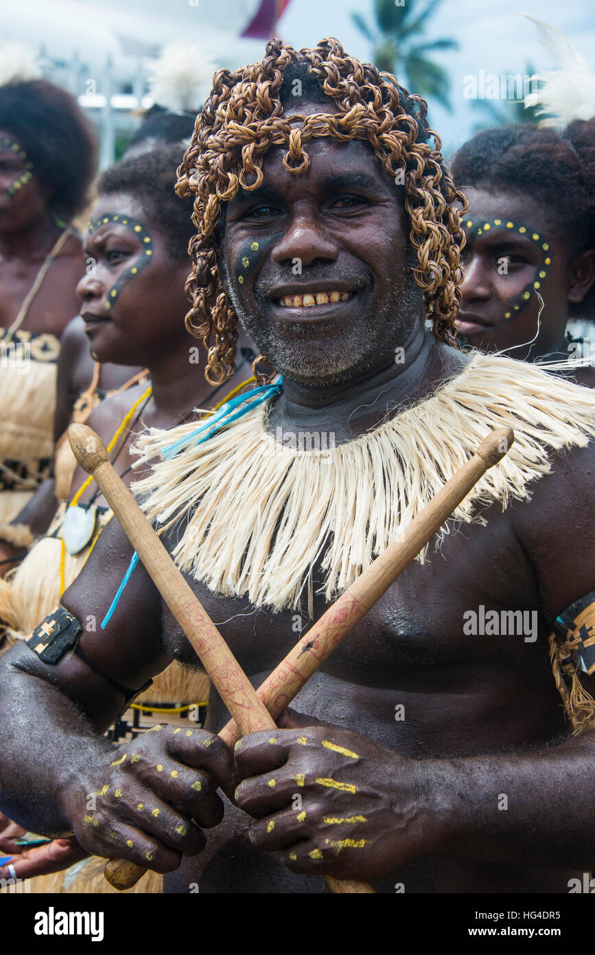 Traditionally dressed man from a Bamboo band, Buka, Bougainville, Papua ...