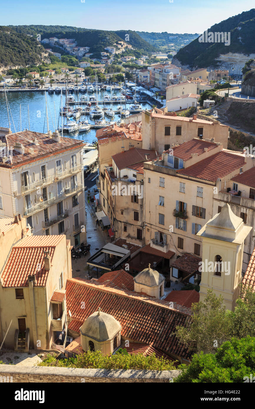 Elevated view of marina, Bonifacio, Corsica, France, Mediterranean ...