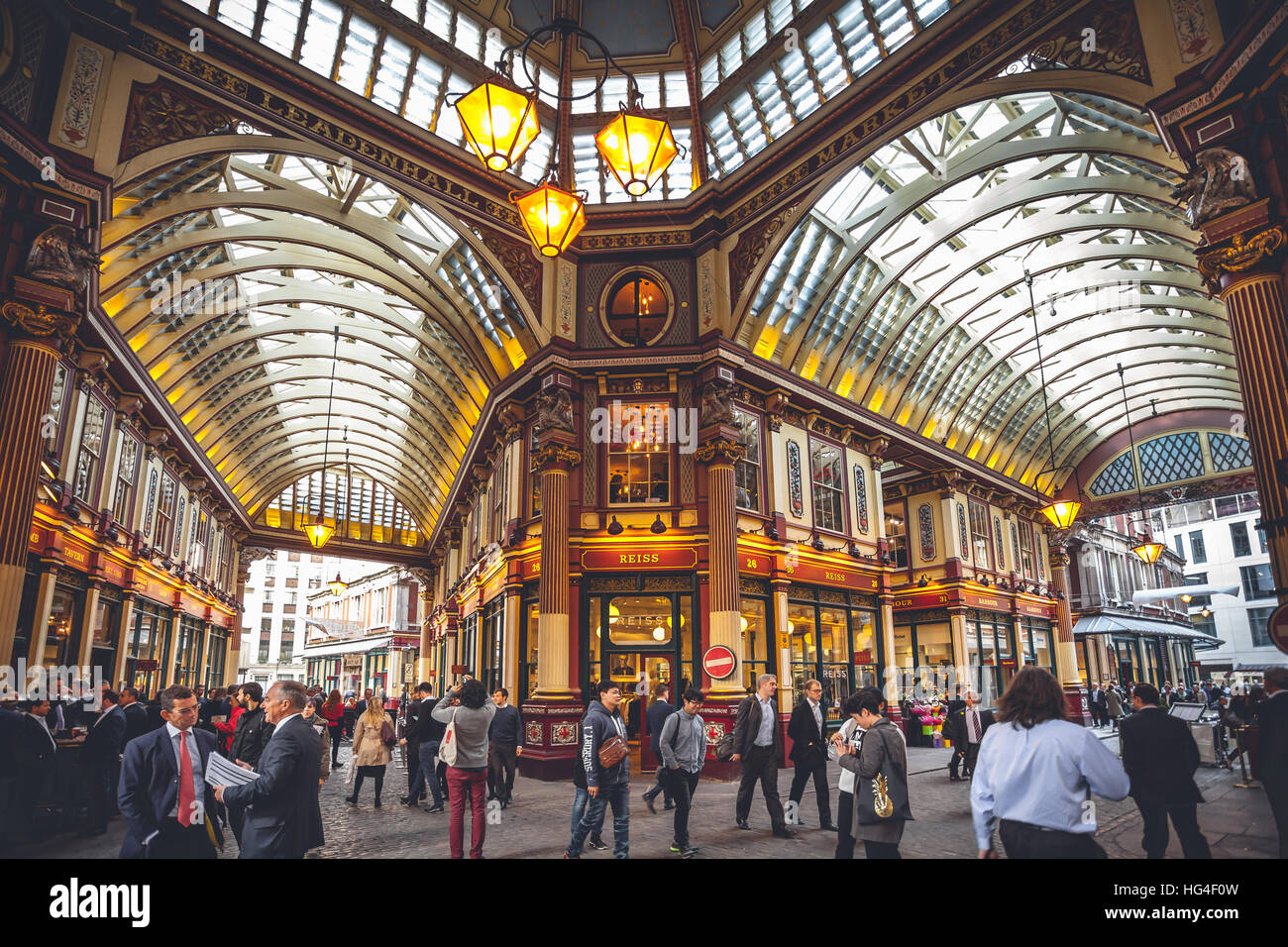 London Leadenhall Market detail architecture, people crossing by Stock ...