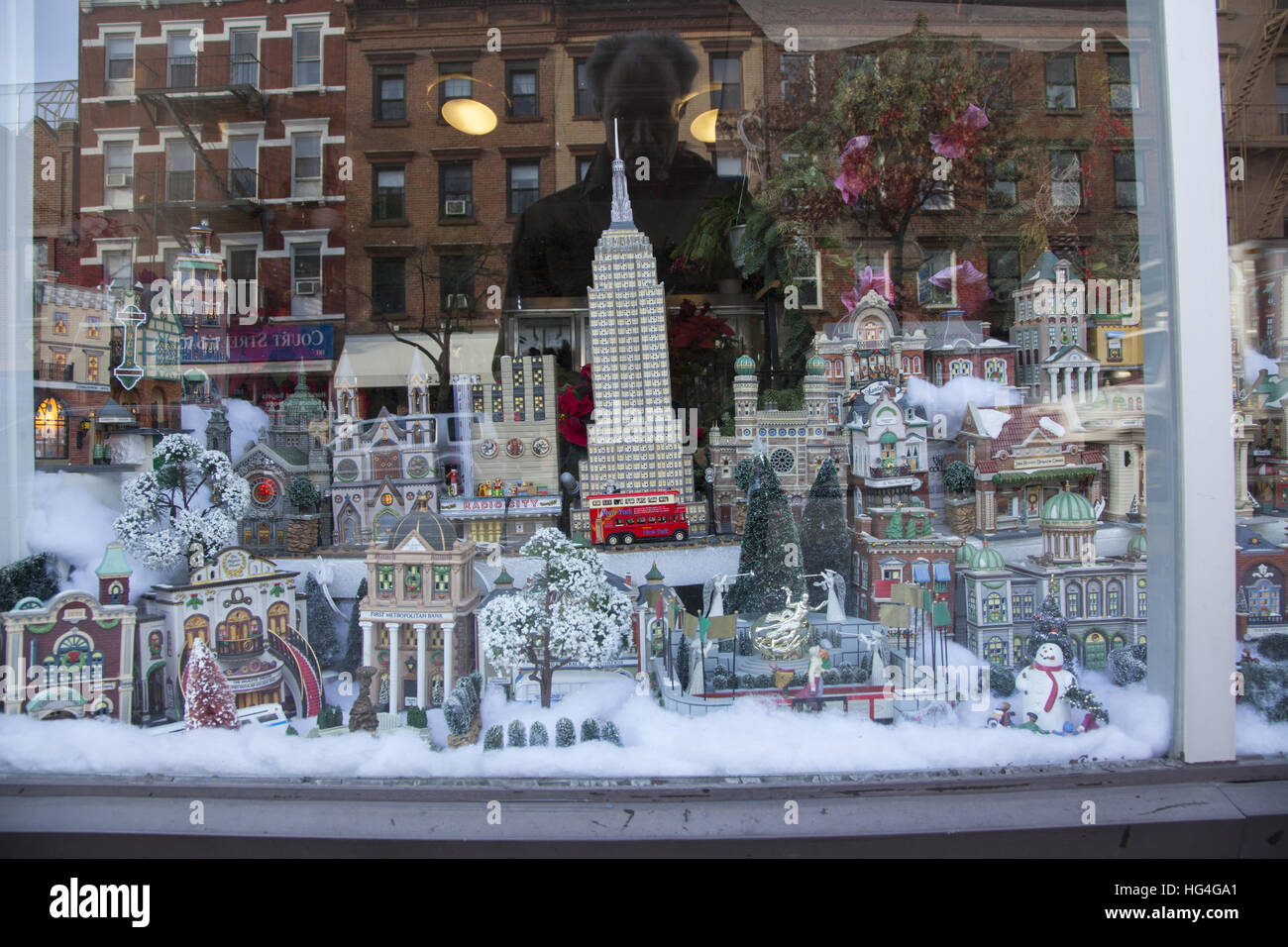 Holiday window with street reflections in Brooklyn, NY Stock Photo - Alamy
