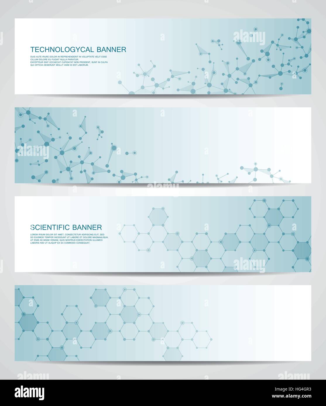 Set of modern scientific banners. Molecule structure DNA and neurons ...
