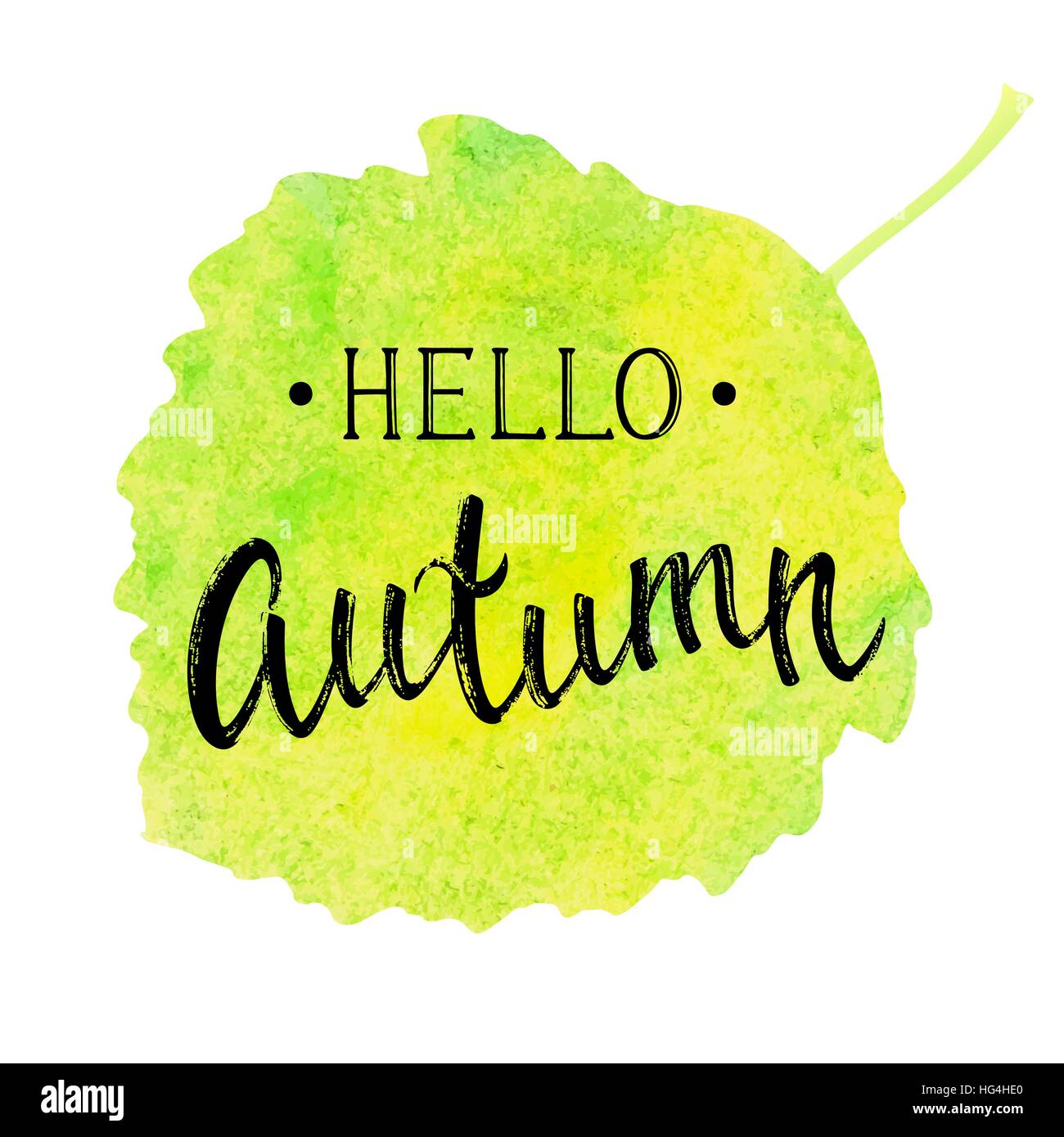 Fall banner with textured brush lettering on abstract watercolor leaf ...