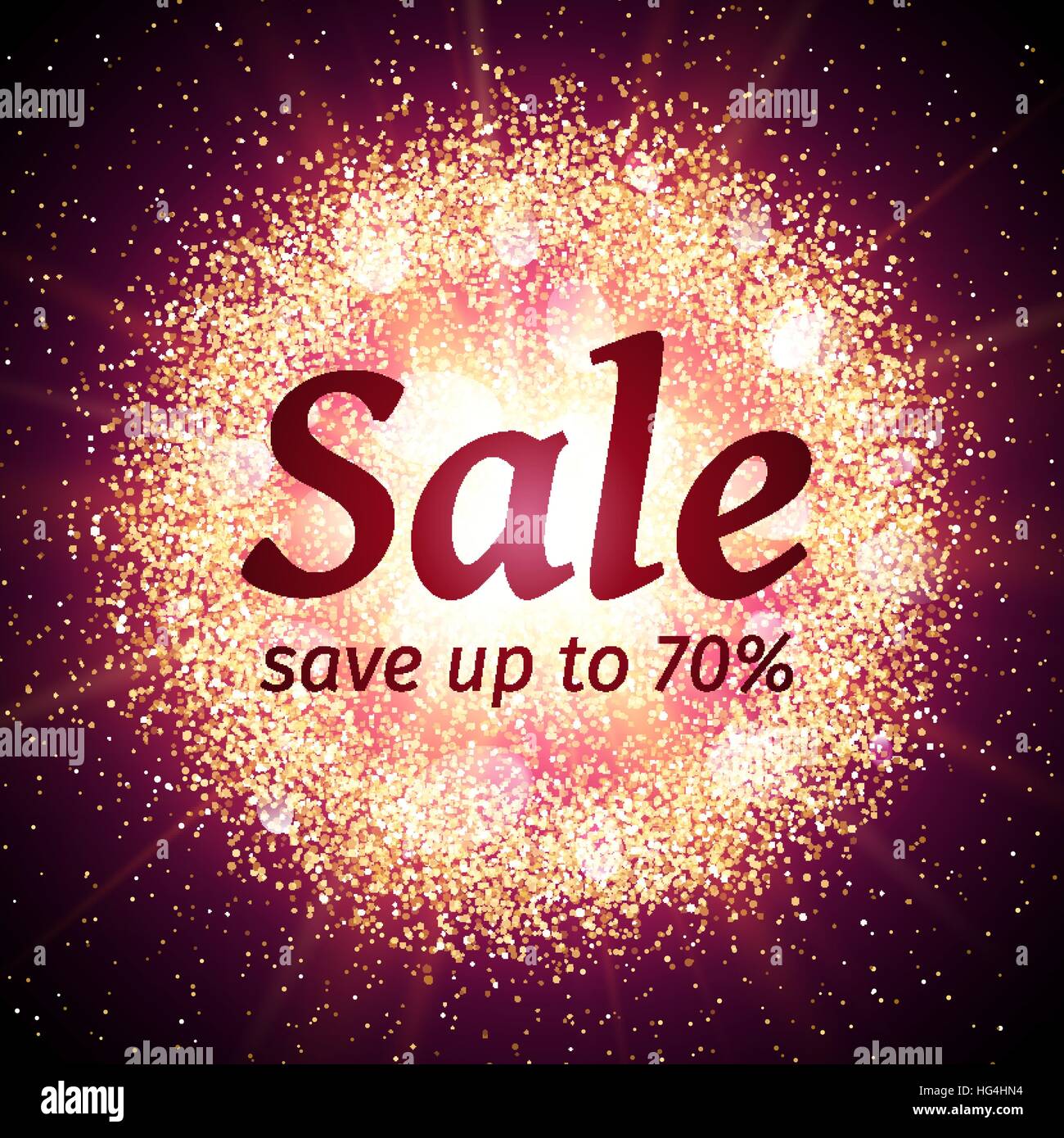 Sale banner on abstract explosion background with gold glittering ...