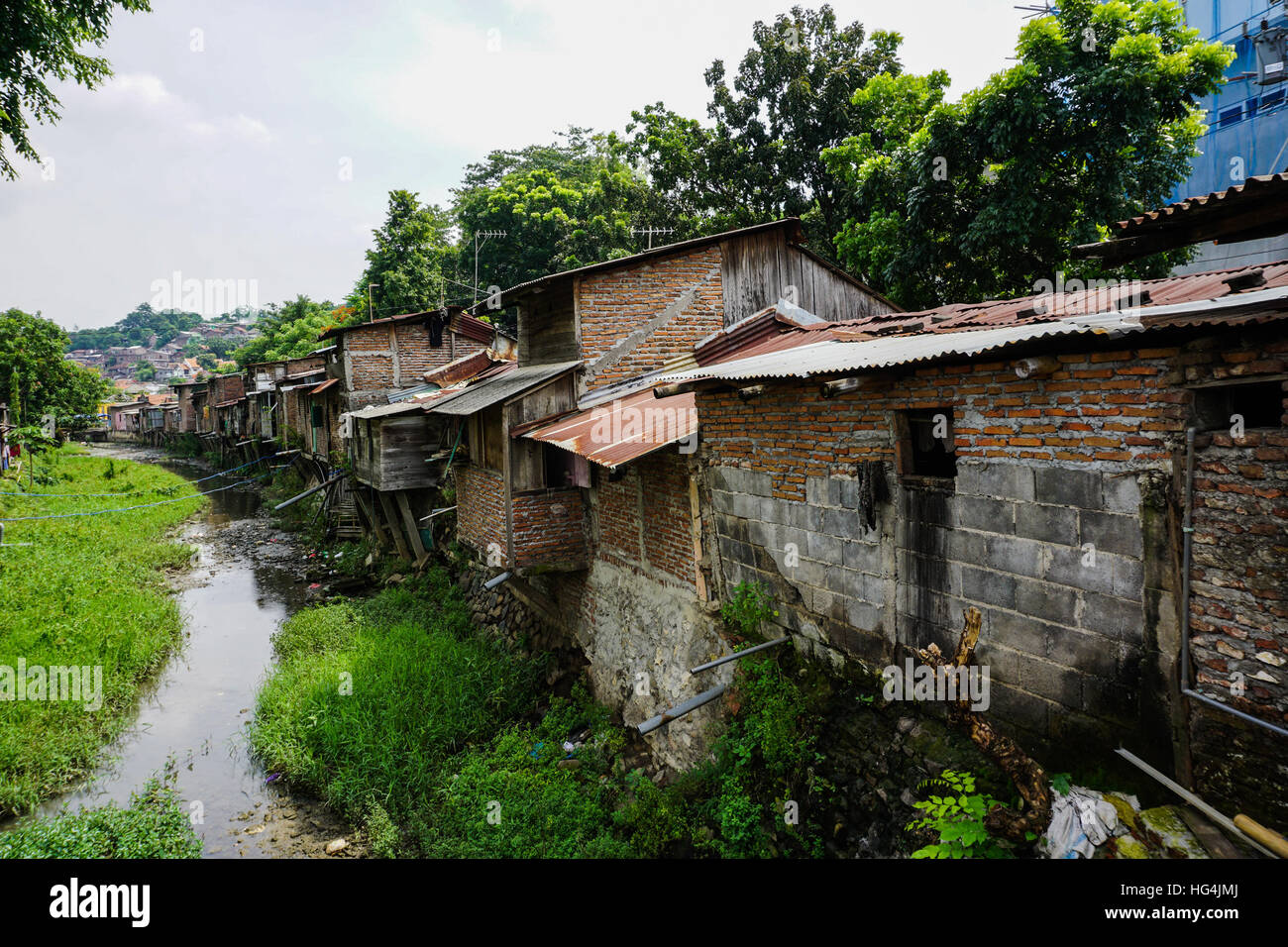 Slums beside the river with bushes photo taken in Semarang Indonesia ...