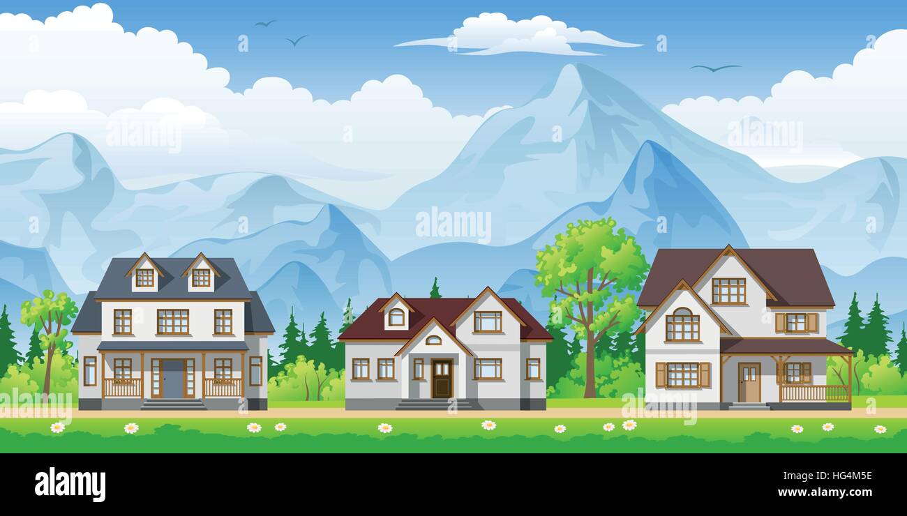 Landscape with three classic houses Stock Vector Image & Art - Alamy