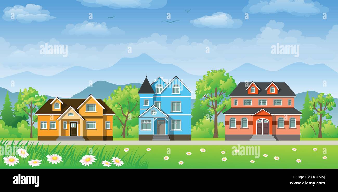 Landscape and houses Stock Vector Images - Alamy